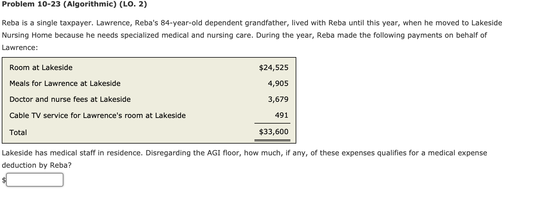 Solved Problem 10-23 (Algorithmic) (LO. 2)Reba is a single | Chegg.com
