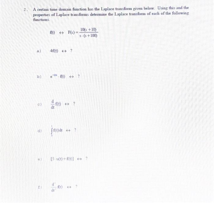 2. A certain time domain function has the Laplace | Chegg.com