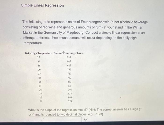 Solved Simple Linear Regression The following data | Chegg.com