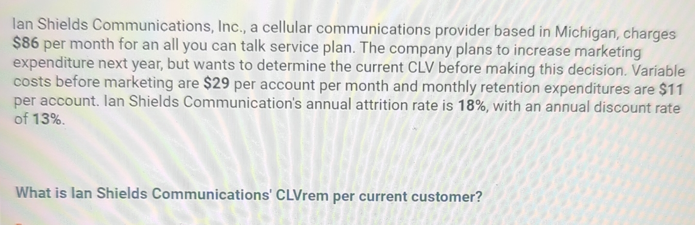 Solved lan Shields Communications, Inc., a cellular | Chegg.com