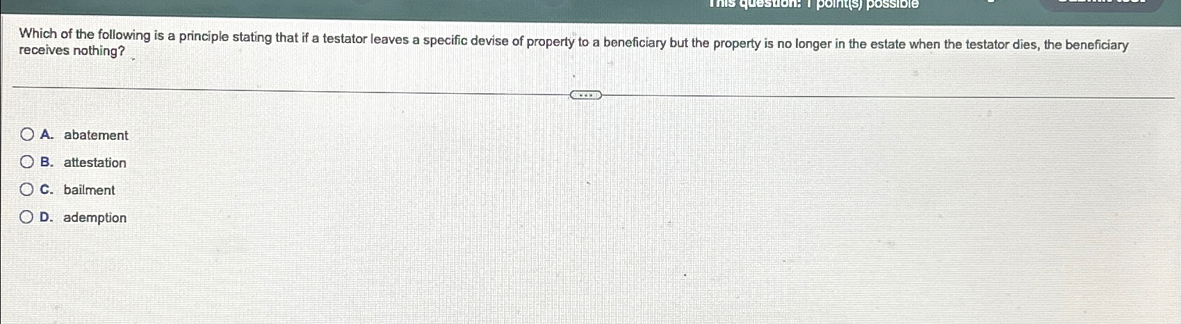 Solved Which of the following is a principle stating that if | Chegg.com