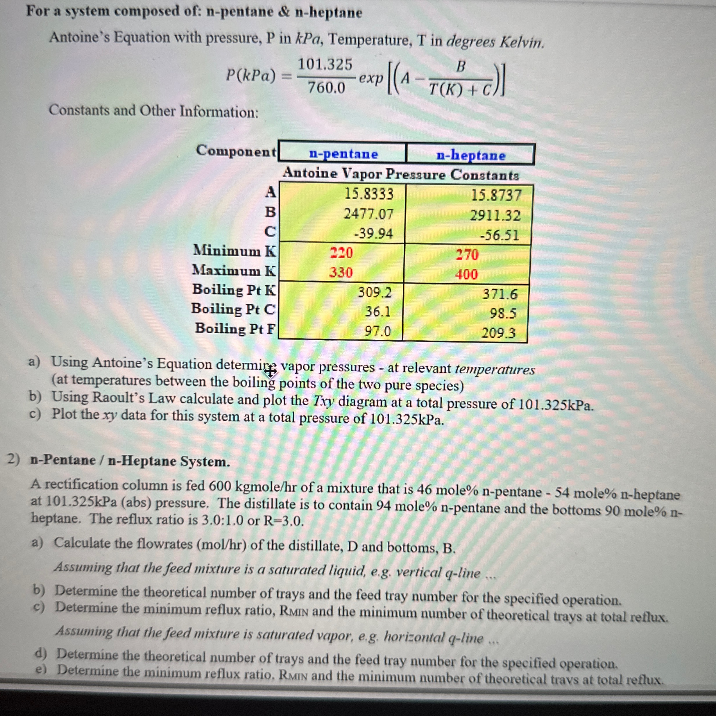 Solved For a system composed of: n-pentane & | Chegg.com