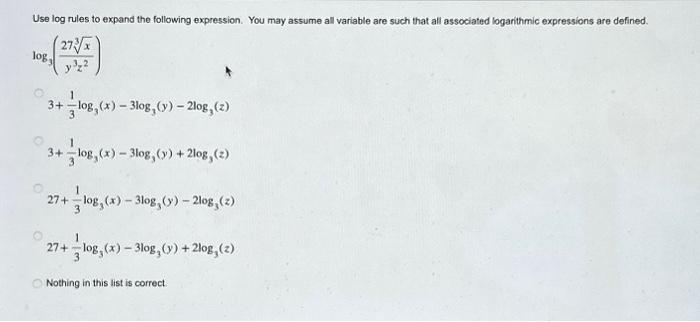 Solved Use log rules to expand the following expression. You | Chegg.com
