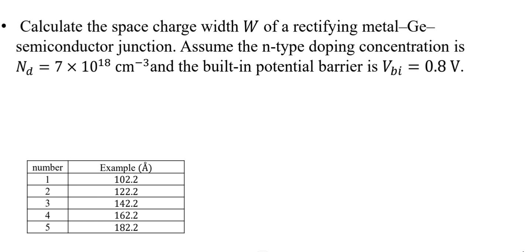 Solved Calculate the space charge width W ﻿of a rectifying | Chegg.com