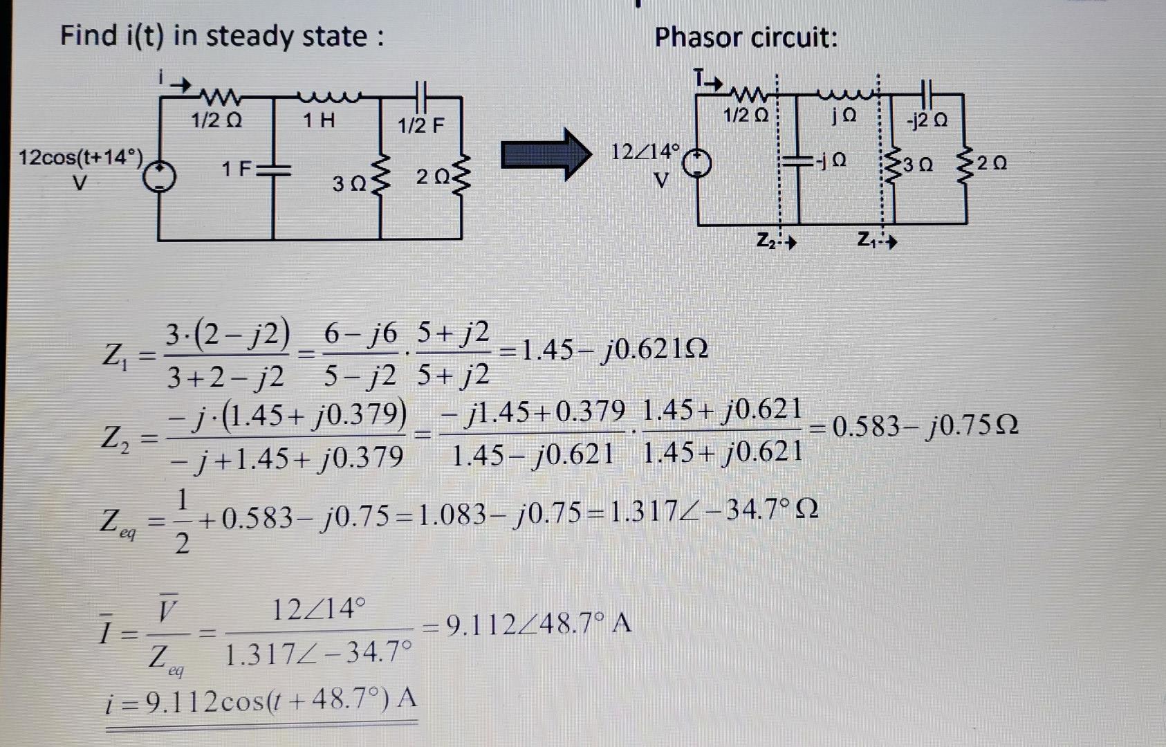 Solved Find i(t) in steady state : Phasor circuit: | Chegg.com