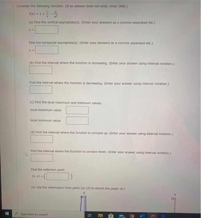 Solved Consider the following function. (If an answer does | Chegg.com