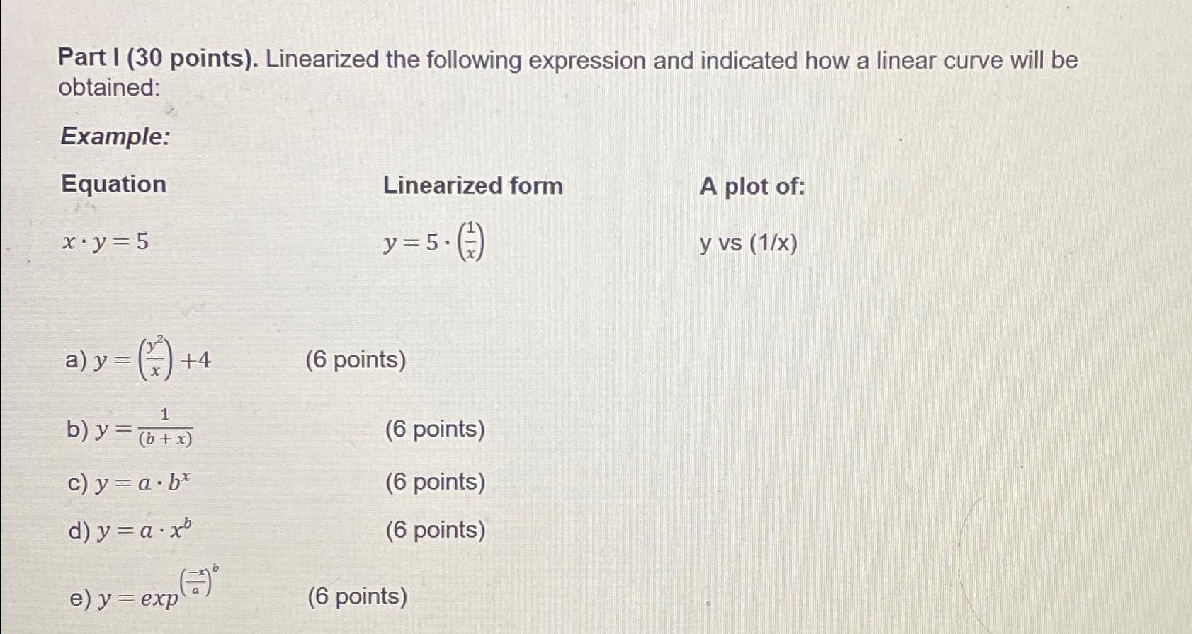 Part I ( 30 points). Linearized the following | Chegg.com