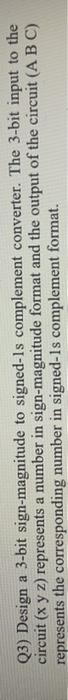 Solved Q3) Design a 3-bit sign-magnitude to signed-ls | Chegg.com