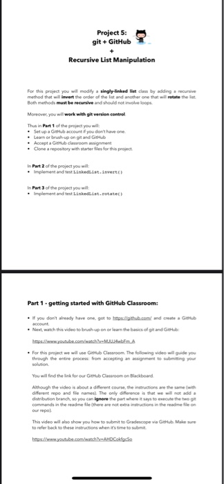 Project 5: git + GitHub Recursive List Manipulation | Chegg.com