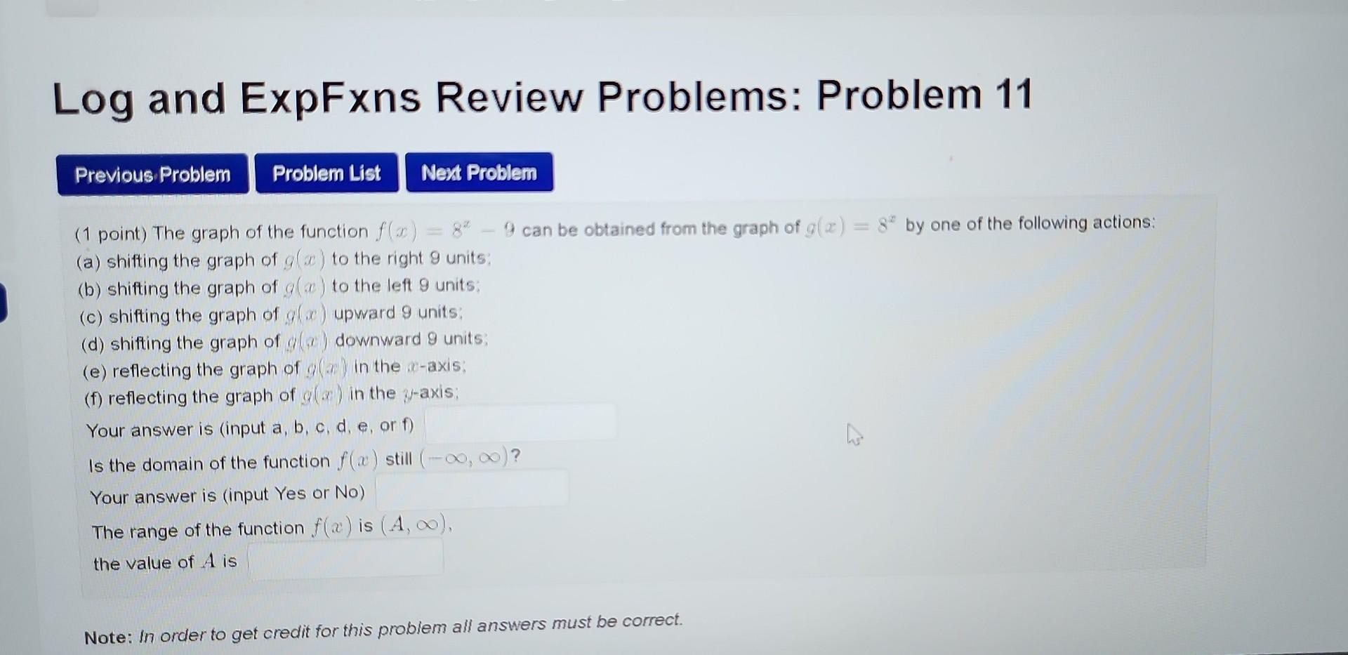 Solved _og and ExpFxns Review Problems: Problem 11 (1 point) | Chegg.com