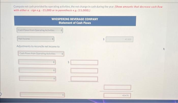 Solved Whispering Beverage Company reported the following | Chegg.com