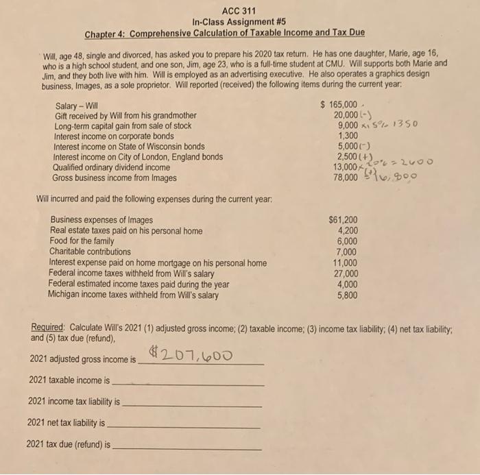 Solved ACC 311 In-Class Assignment #5 Chapter 4: | Chegg.com