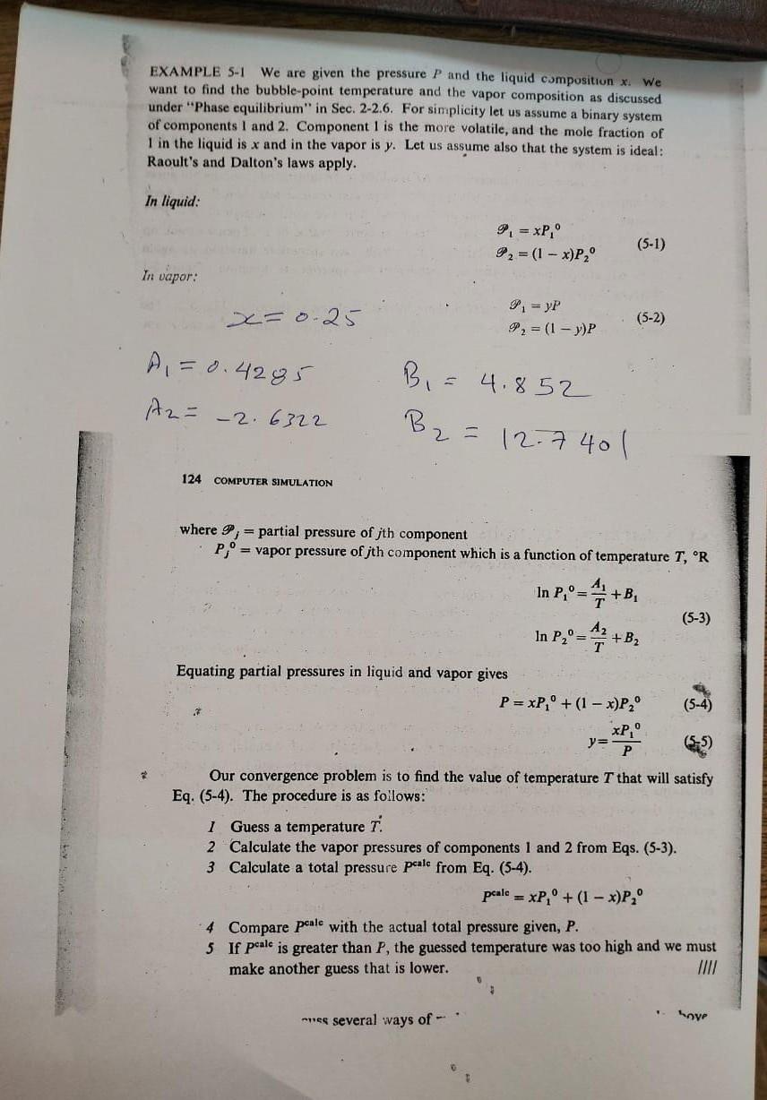 Solved EXAMPLE 5-1 We are given the pressure P and the | Chegg.com
