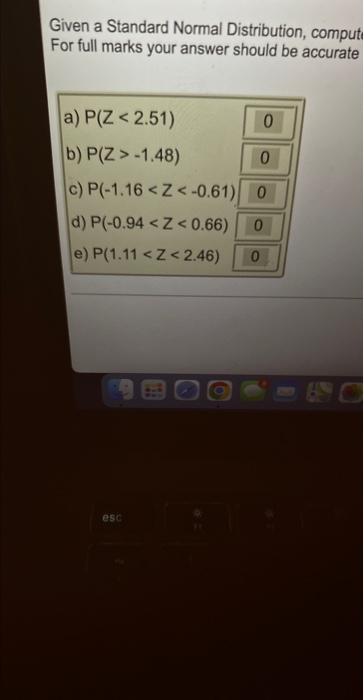 Solved Given a Standard Normal Distribution, comput For full | Chegg.com