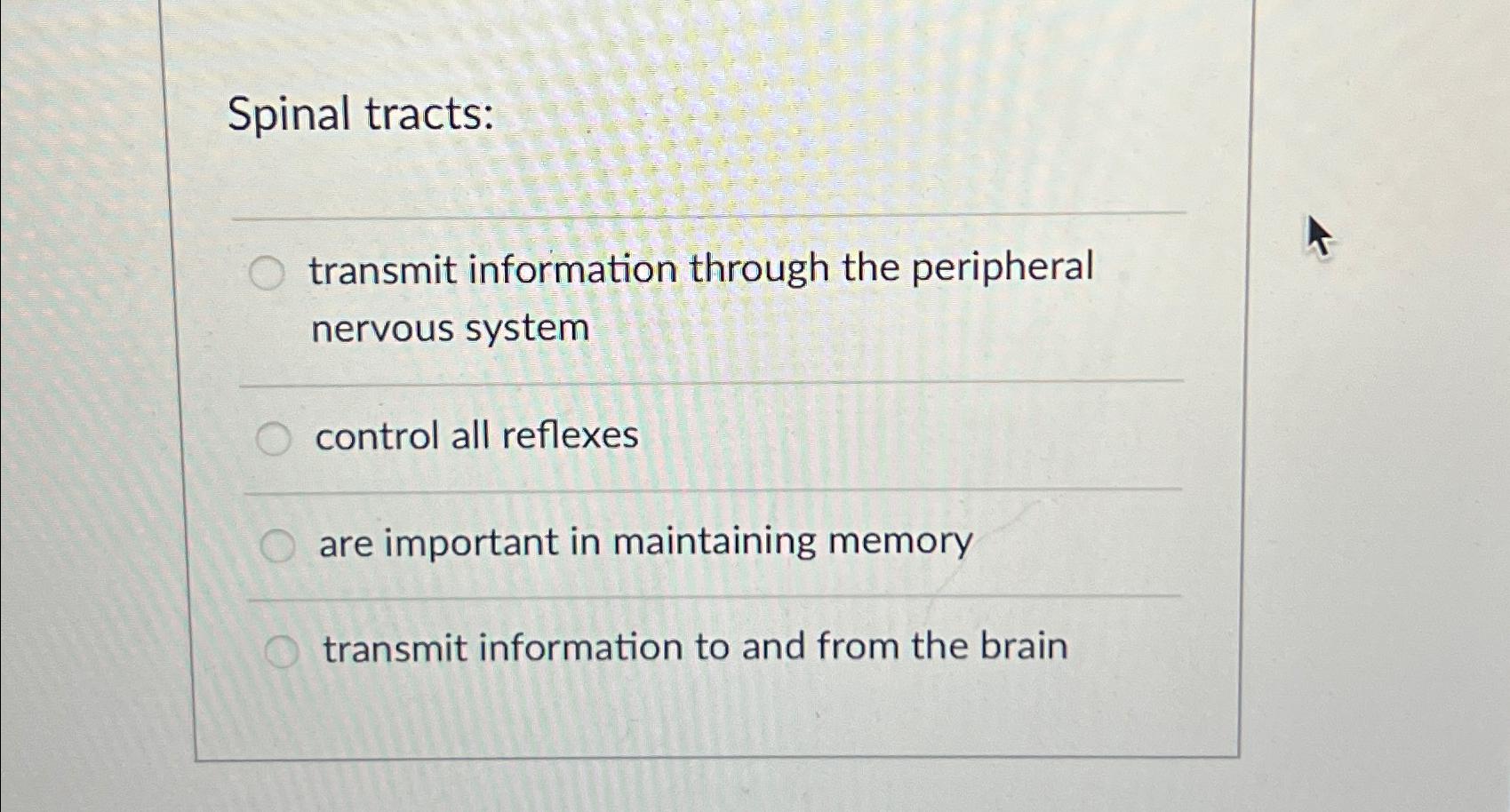 Solved Spinal tracts:transmit information through the | Chegg.com