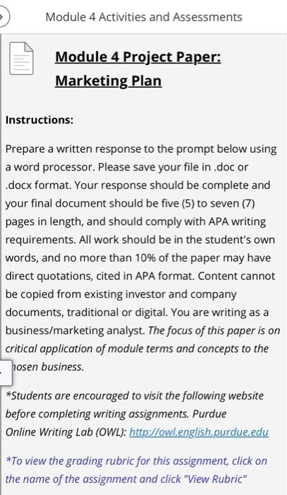 Module 4 Activities and Assessments Module 4 Project | Chegg.com
