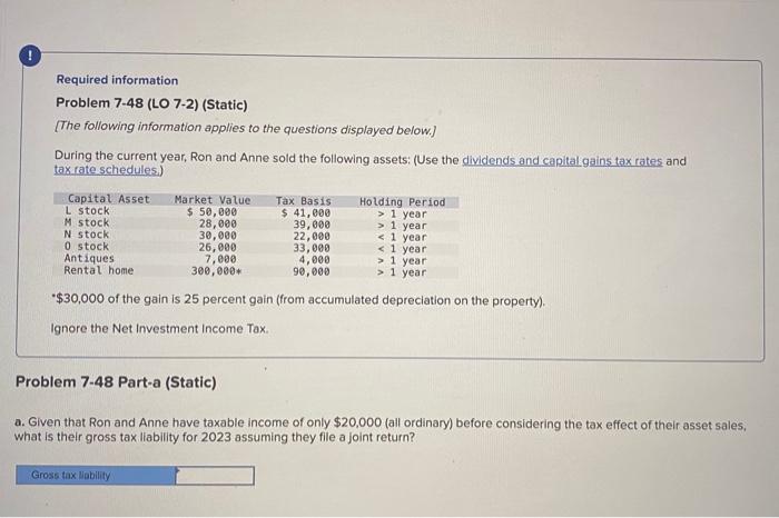 Solved Problem 7-48 (LO 7-2) (Static) [The following | Chegg.com