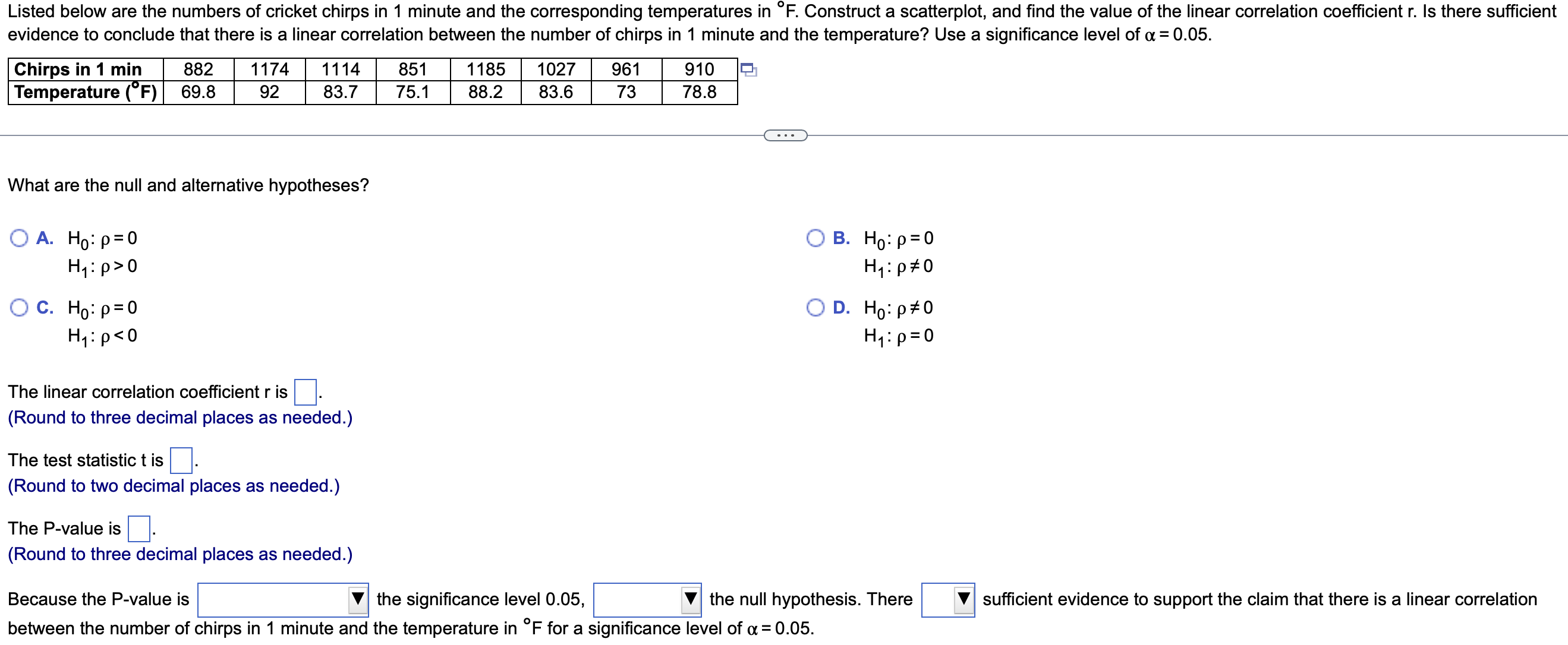 Solved Listed below are the numbers of ﻿cricket chirps in 1 | Chegg.com