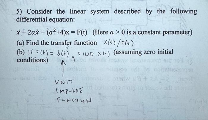 Solved 5) Consider the linear system described by the | Chegg.com