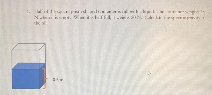 Solved 1. Half of the square prism shaped container is full | Chegg.com