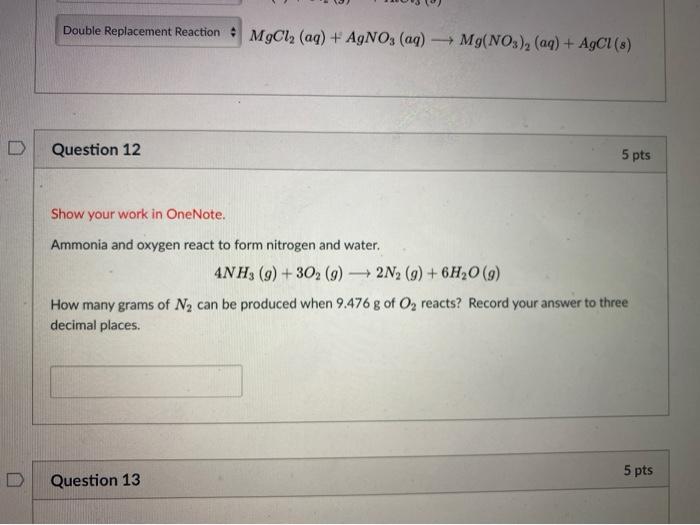 Solved Double Replacement Reaction • MgCl2 (aq) + AgNO3(aq) | Chegg.com