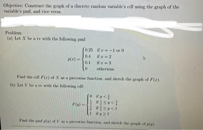 Solved Objective: Construct the graph of a discrete random | Chegg.com