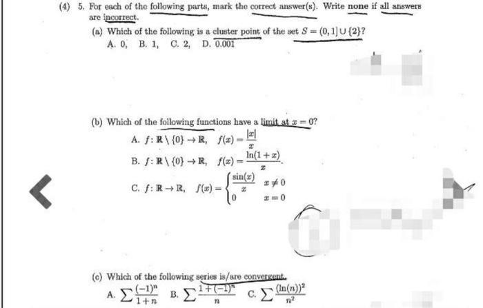Solved 5. For each of the following parts, mark the correct | Chegg.com