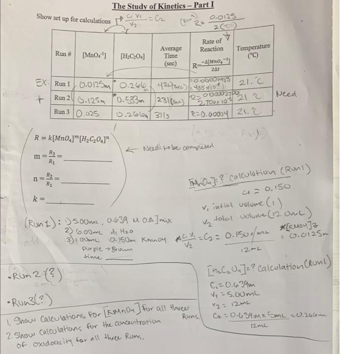 Solved The Study of Kinetics - Part I Show set up for | Chegg.com