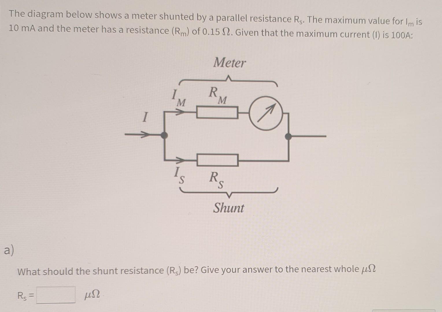 Solved The diagram below shows a meter shunted by a parallel | Chegg.com