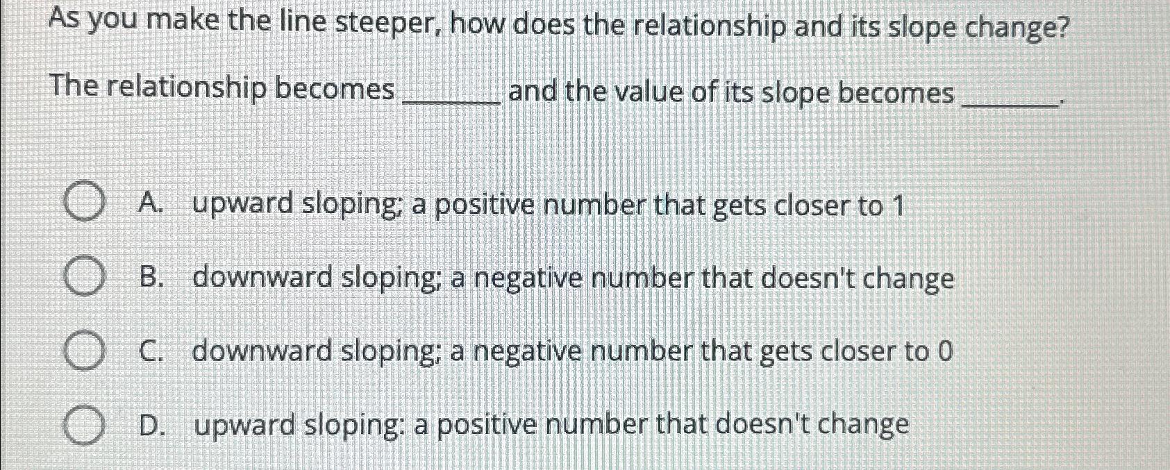 Solved As you make the line steeper, how does the | Chegg.com