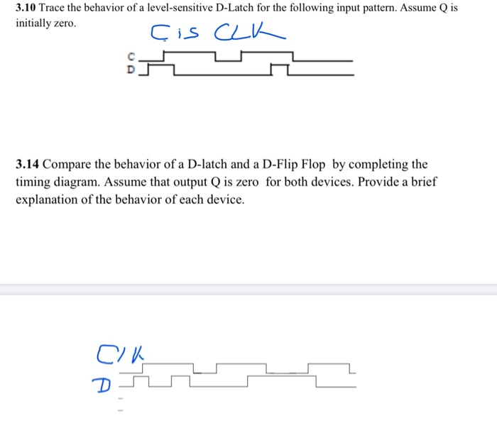 Solved 3.10 Trace the behavior of a level-sensitive D-Latch | Chegg.com
