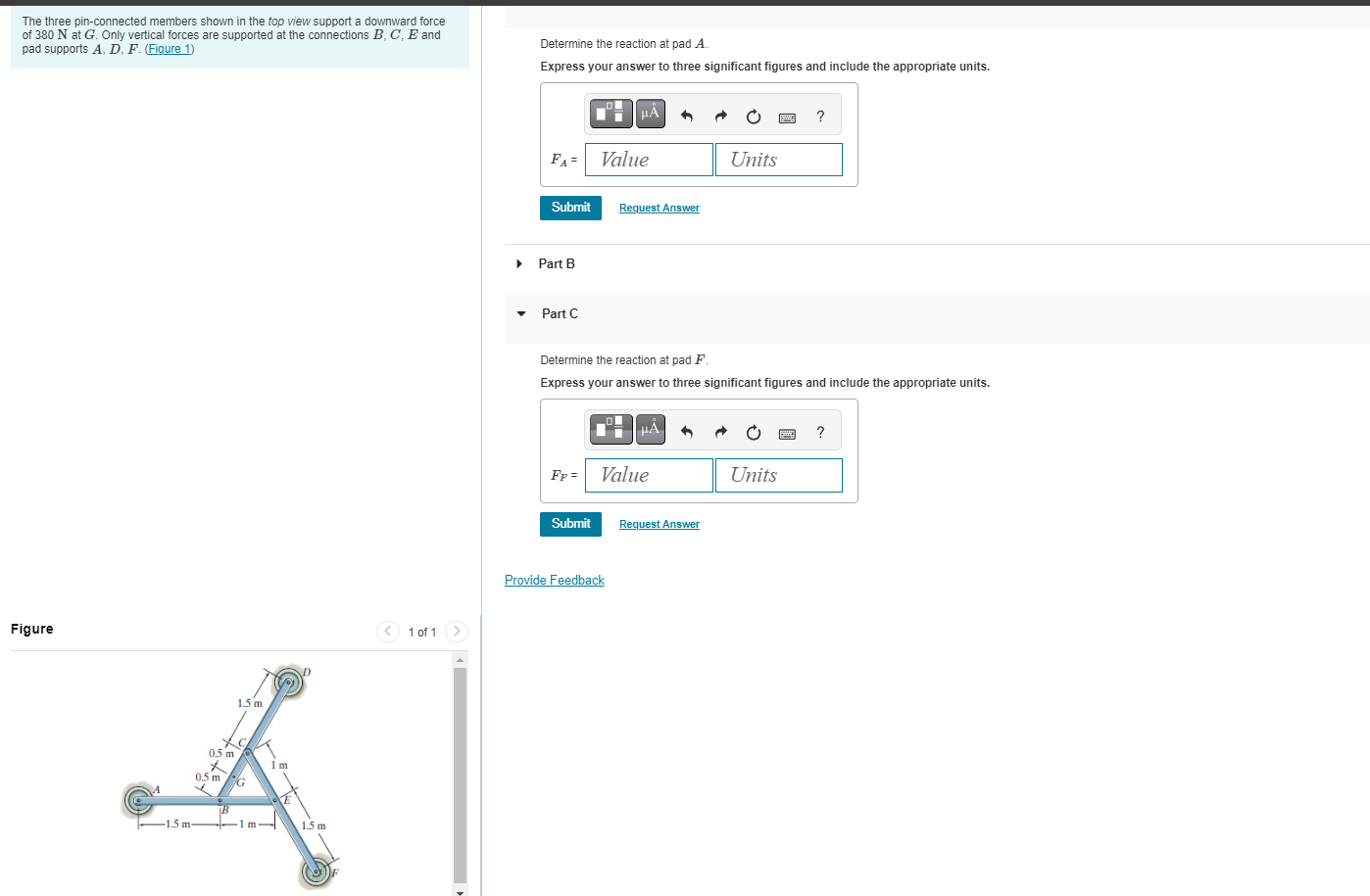 Solved The three pin-connected members shown in the top view | Chegg.com