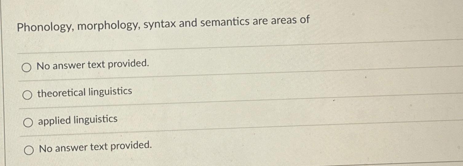 Solved Phonology, morphology, syntax and semantics are areas | Chegg.com