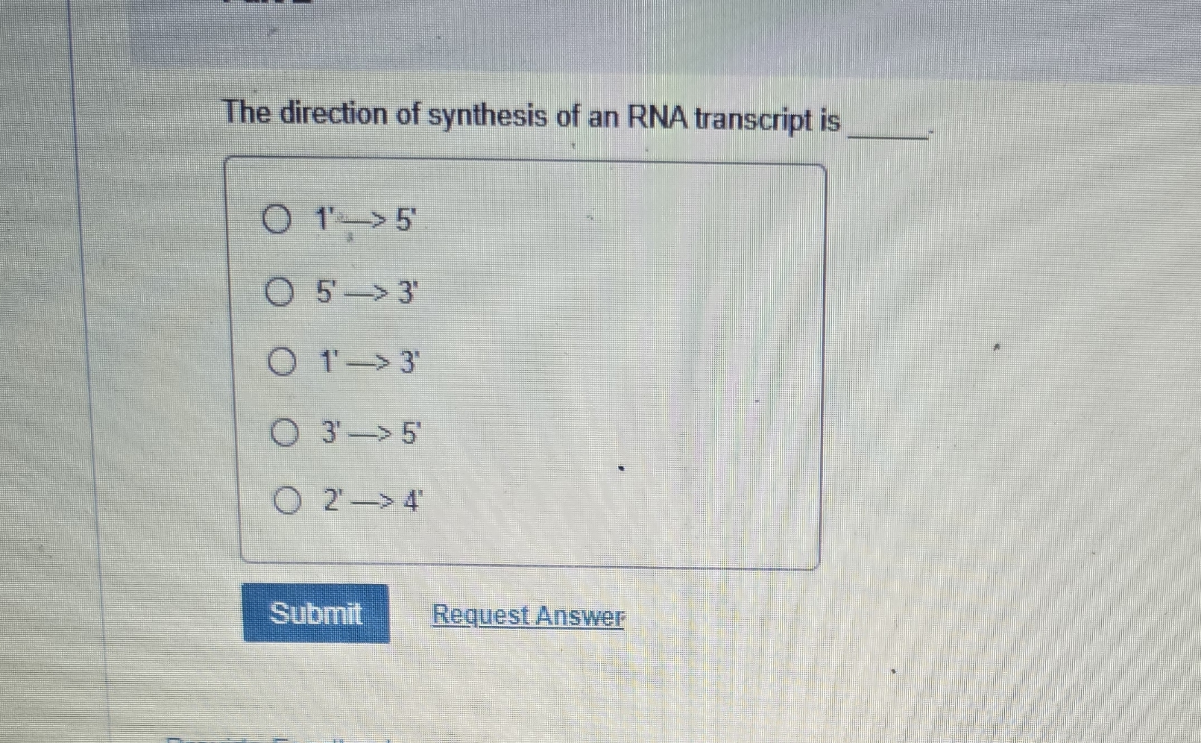 Solved The direction of synthesis of an RNA transcript is | Chegg.com