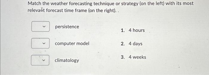 Solved Match the weather forecasting technique or strategy | Chegg.com