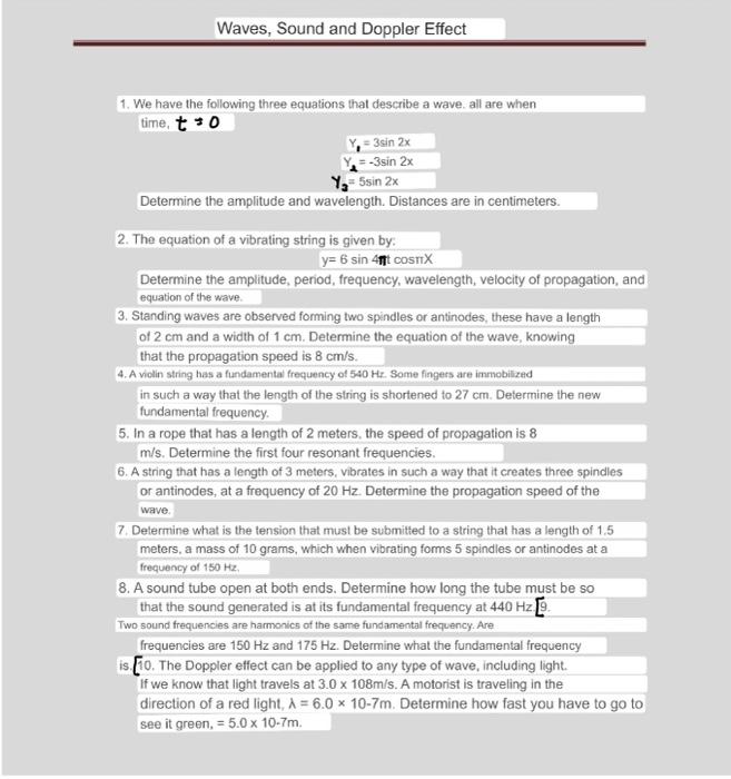 Solved Waves, Sound and Doppler Effect 1. We have the | Chegg.com