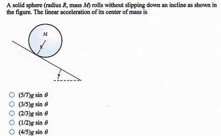 Solved A solid sphere (radius R, mass M) rolls without | Chegg.com