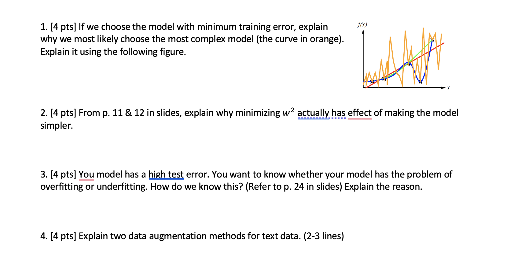 Solved [4 ﻿pts] ﻿If we choose the model with minimum | Chegg.com