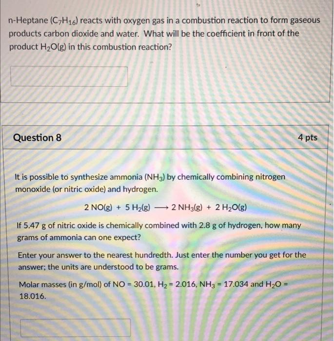 Solved n-Heptane (C7H16) reacts with oxygen gas in a | Chegg.com