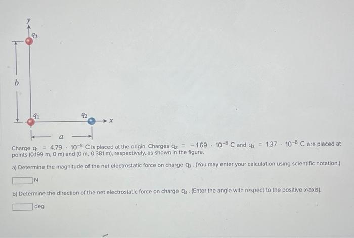 Solved Charge q1=4.79⋅10−8C is placed at the origin. Charges | Chegg.com