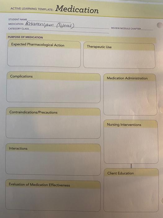 Solved active Learning template: Medication STUDENT NAME | Chegg.com