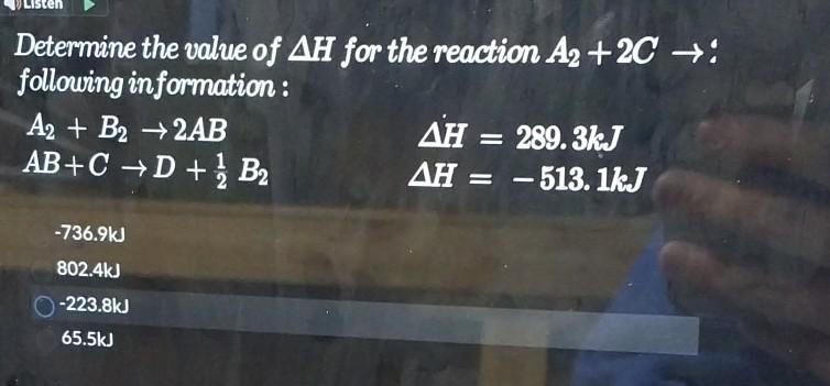 Solved Determine the value of H for the reaction A2+2C→ : | Chegg.com