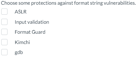 Solved Choose some protections against format string | Chegg.com