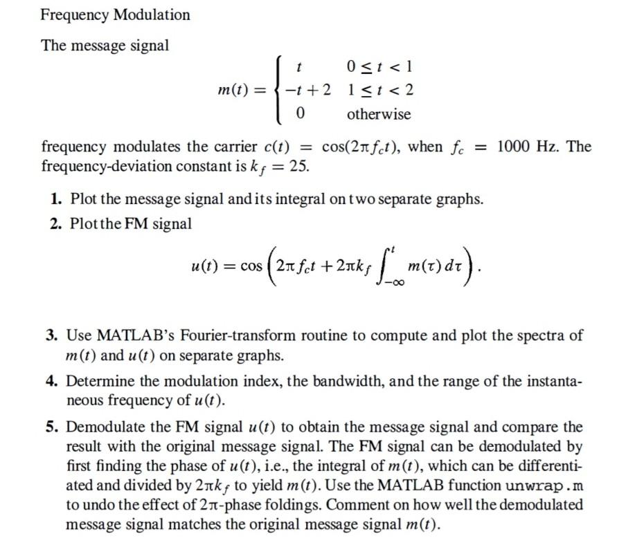 Solved The message signal m(t), which is given in Problem | Chegg.com