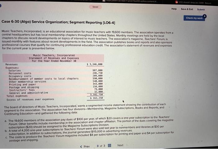 Solved Case 6-30 (Algo) Service Organization; Segment | Chegg.com