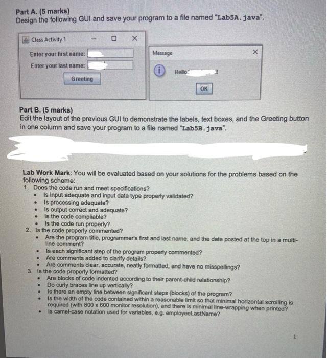 Solved Part A. (5 marks) Design the following GUI and save | Chegg.com