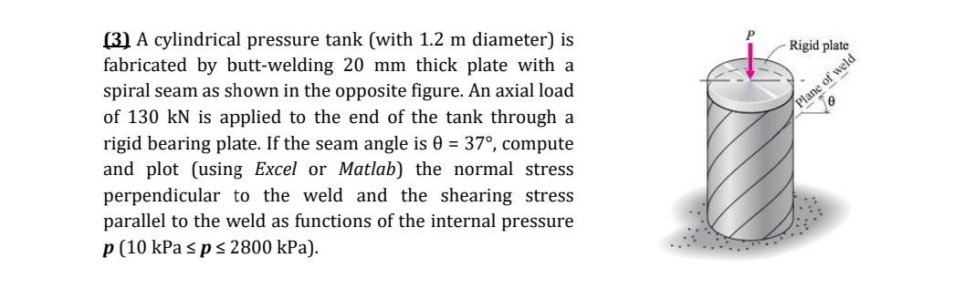 Solved (3) A cylindrical pressure tank (with 1.2 m diameter) | Chegg.com