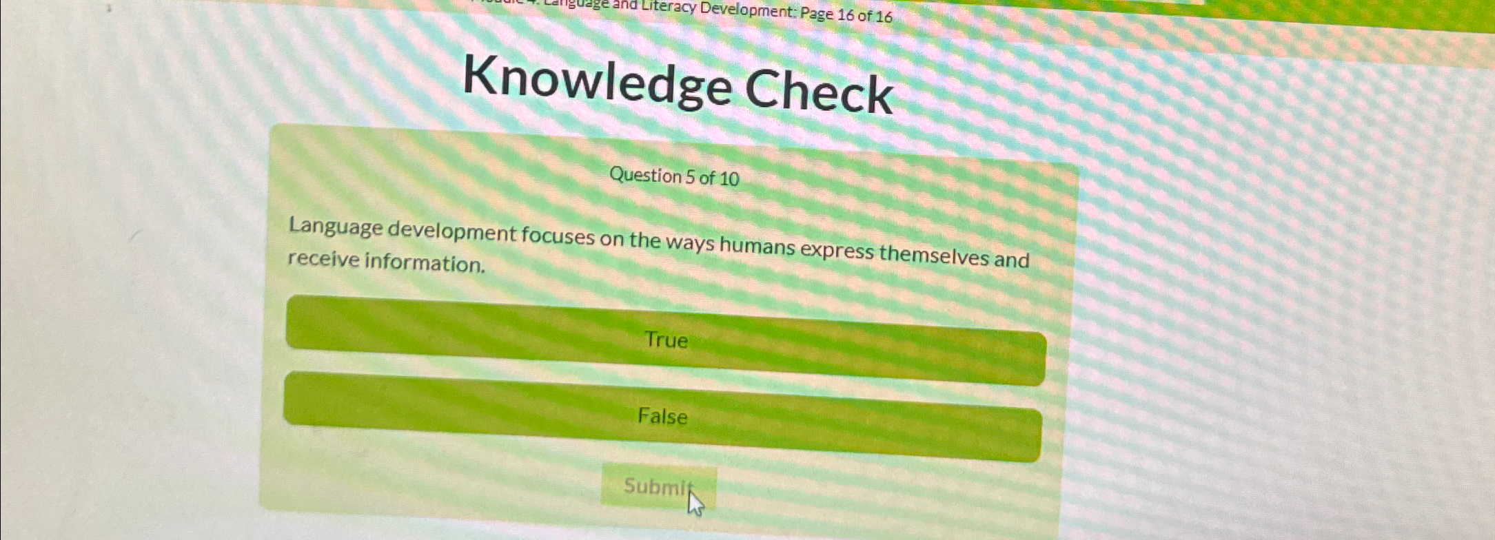 Solved Knowledge CheckQuestion 5 ﻿of 10Language development | Chegg.com