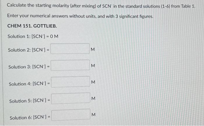 Solved Calculate the starting molarity (after mixing) of SCN | Chegg.com