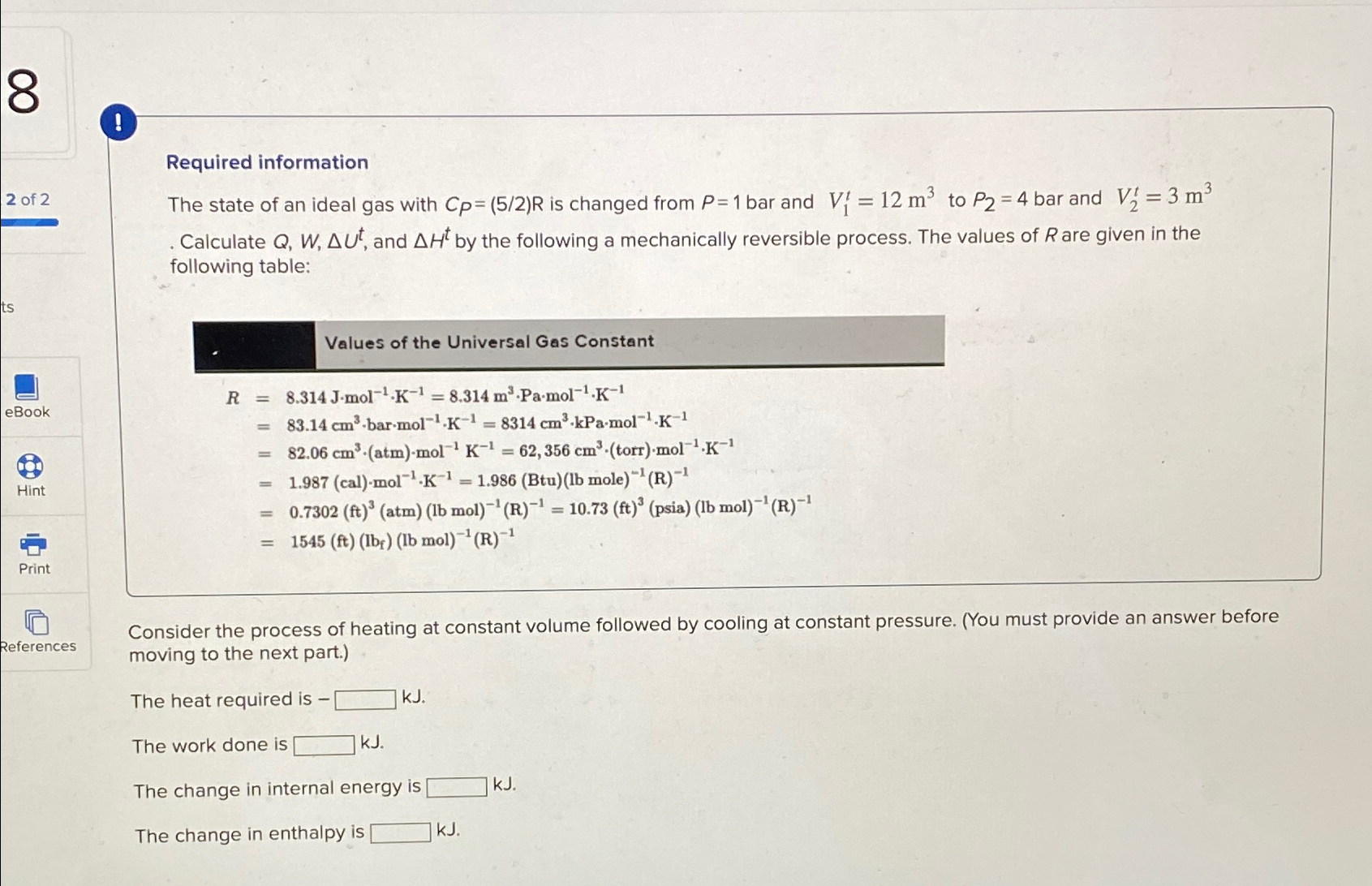 Solved !Required informationThe state of an ideal gas with | Chegg.com